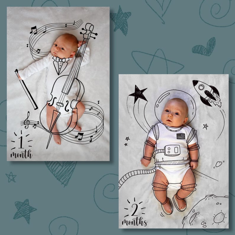 Monthly Baby Milestone Photo (12-MONTH PACKAGE), Illustration/drawing ...