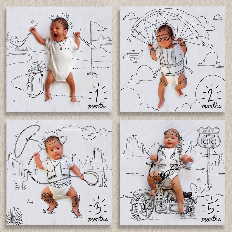 Monthly Baby Milestone Photo (12-MONTH PACKAGE), Illustration/drawing ...