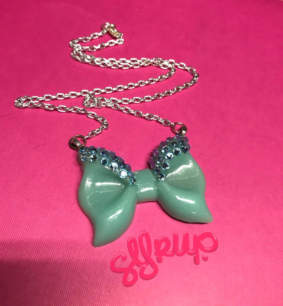 Y2K Lolita Glam Blinged Out Resin Bow Necklace Y2K Glam Jewelry - Etsy