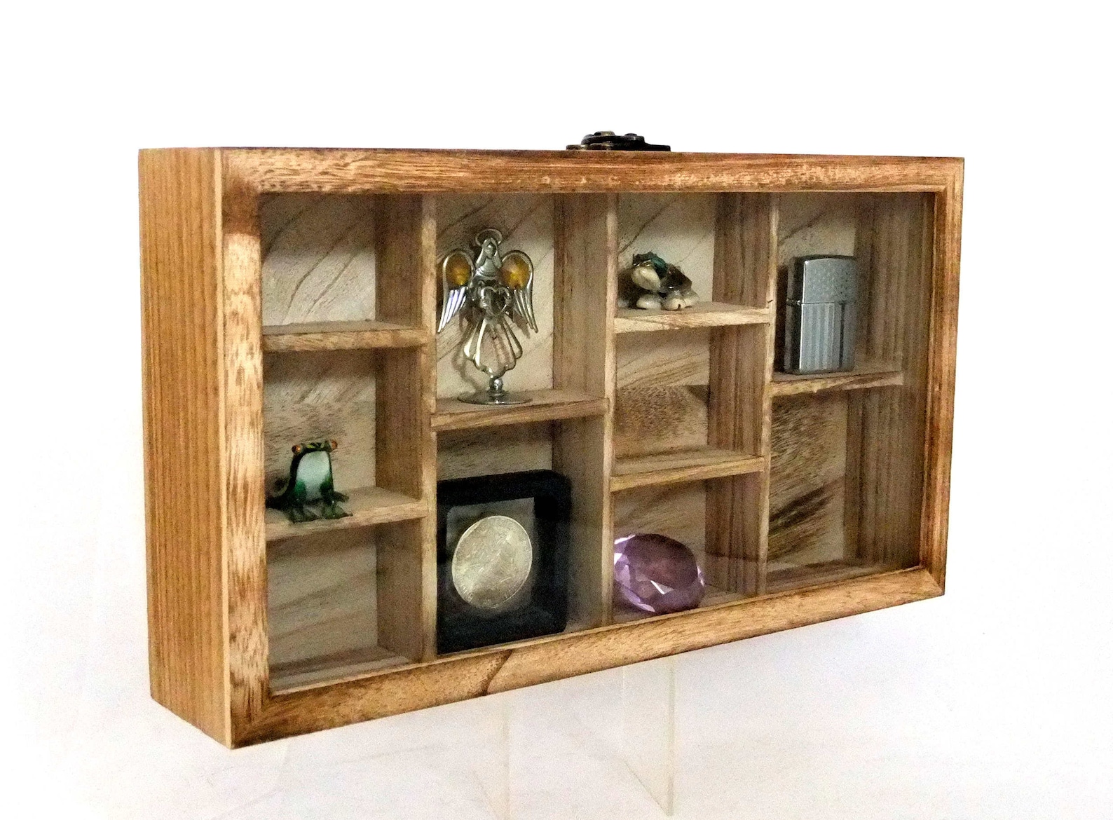Glass Front Oak Colored Hanging Display Case 10 Compartments - Etsy