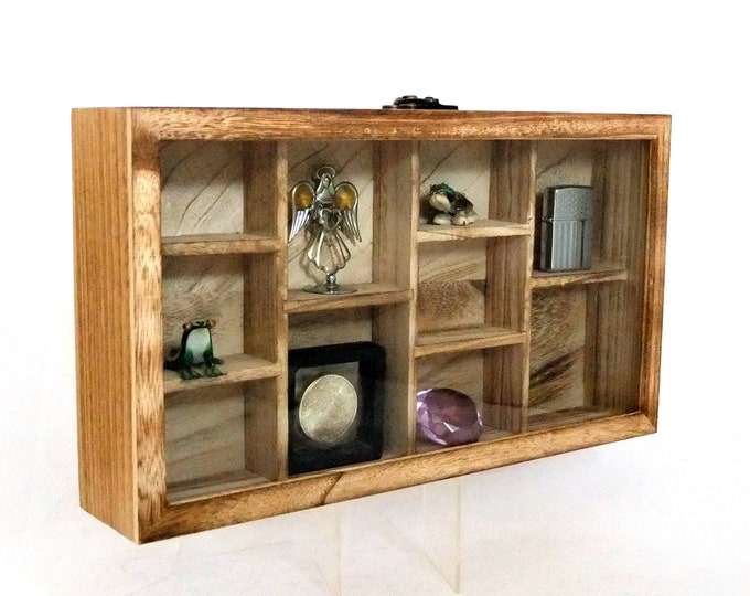 Glass Front Oak Colored Hanging Display Case 10 Compartments - Etsy
