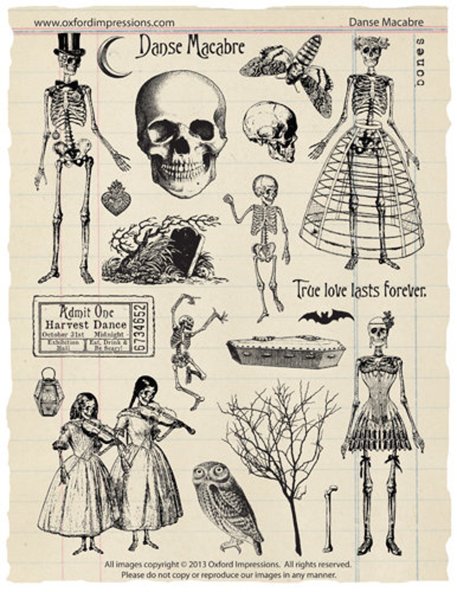 Danse Macabre Skeleton Ball rubber stamp collection | Etsy