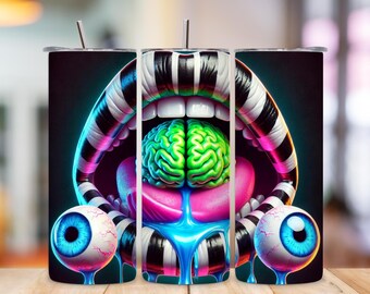 Black and White Brain Lips 20oz Tumbler Wrap Sublimation PNG Happy ...