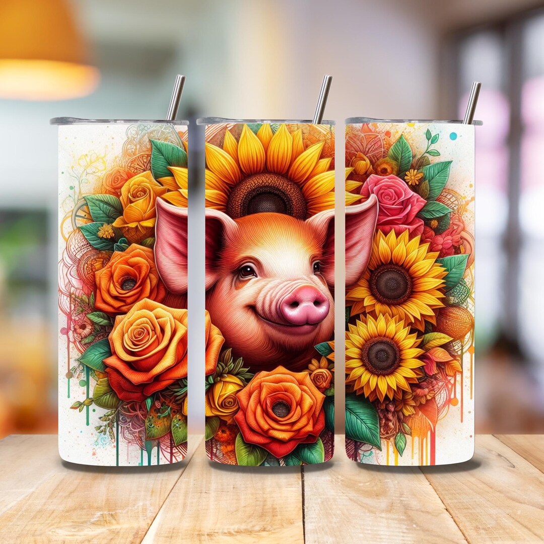 Brown Boho Pig Tumbler Wrap PNG, 20oz Farm Animal Sublimation Design ...