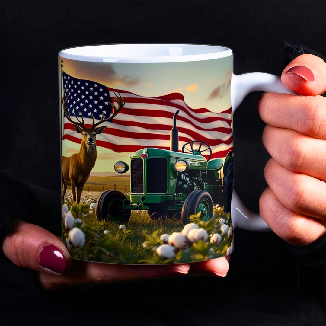 American Flag Deer Cotton Farmer Tractor Mug Wrap, 15 Oz Mug ...