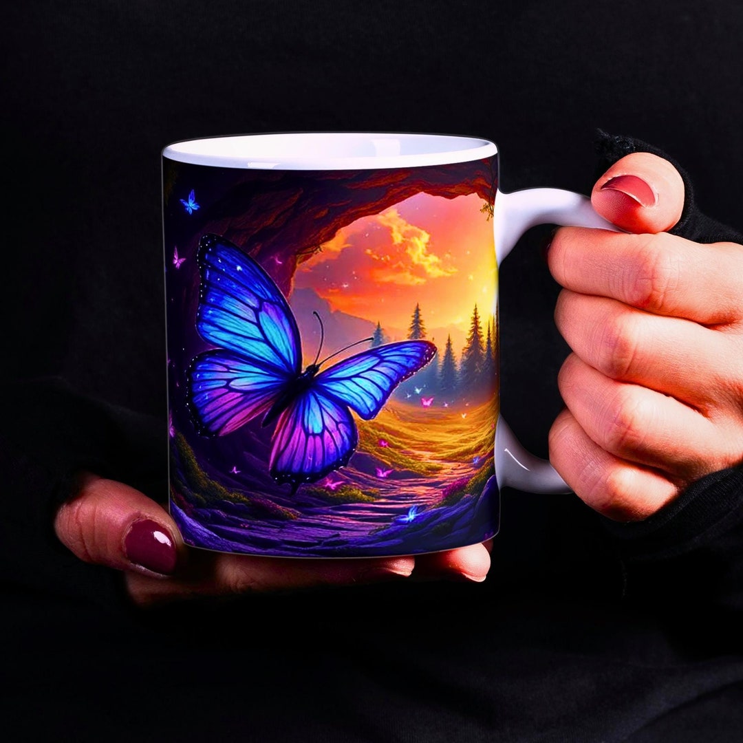 3D Neon Butterfly Hole in A Wall Mug Wrap, 15oz Mug Design, Flower Mug ...