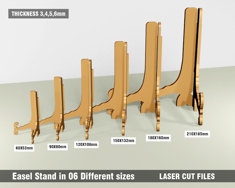 6 Sizes Laser Cut Easel Stand SVG, Stand Laser Cutting Files, Photo ...