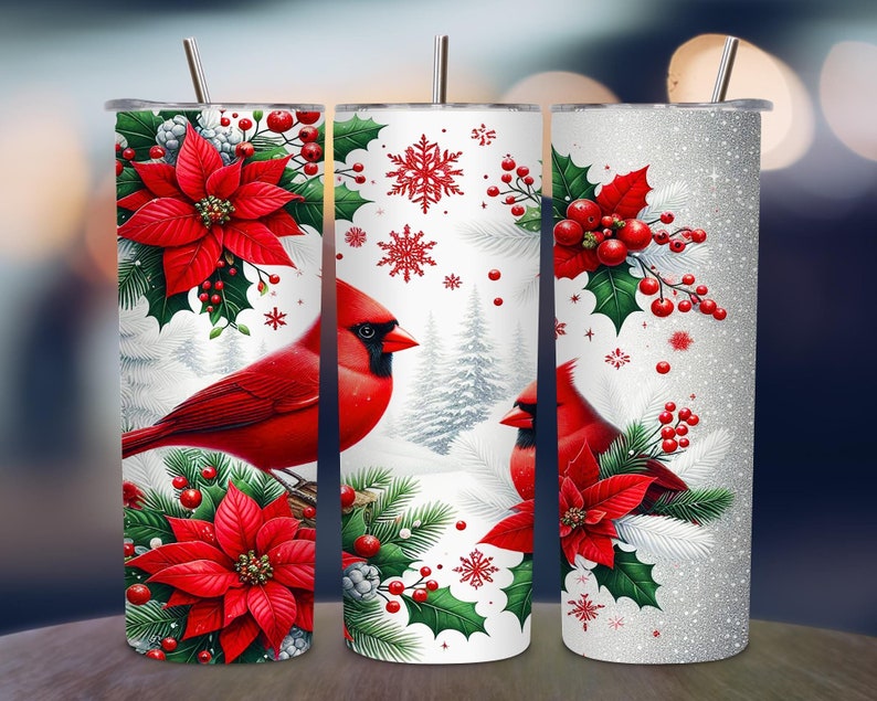 Cardinals Tumbler Wrap PNG, Christmas Cardinals 20 Oz Skinny ...