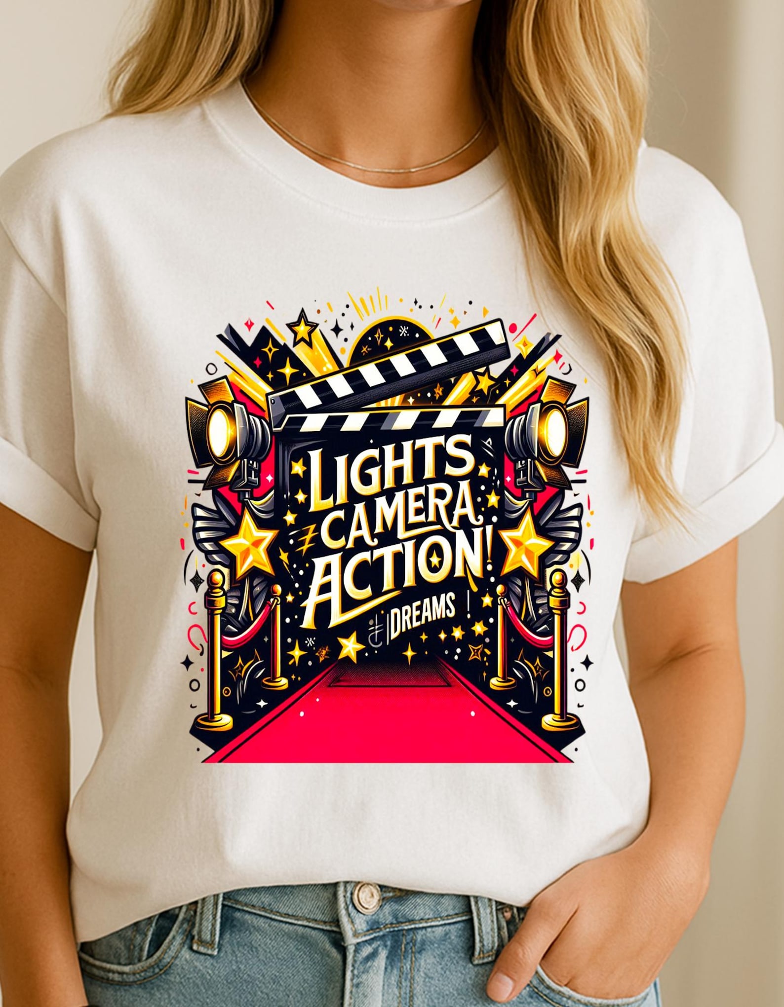 Hollywood Red Carpet Shirt Design, Lights Camera Action Clapper Board ...