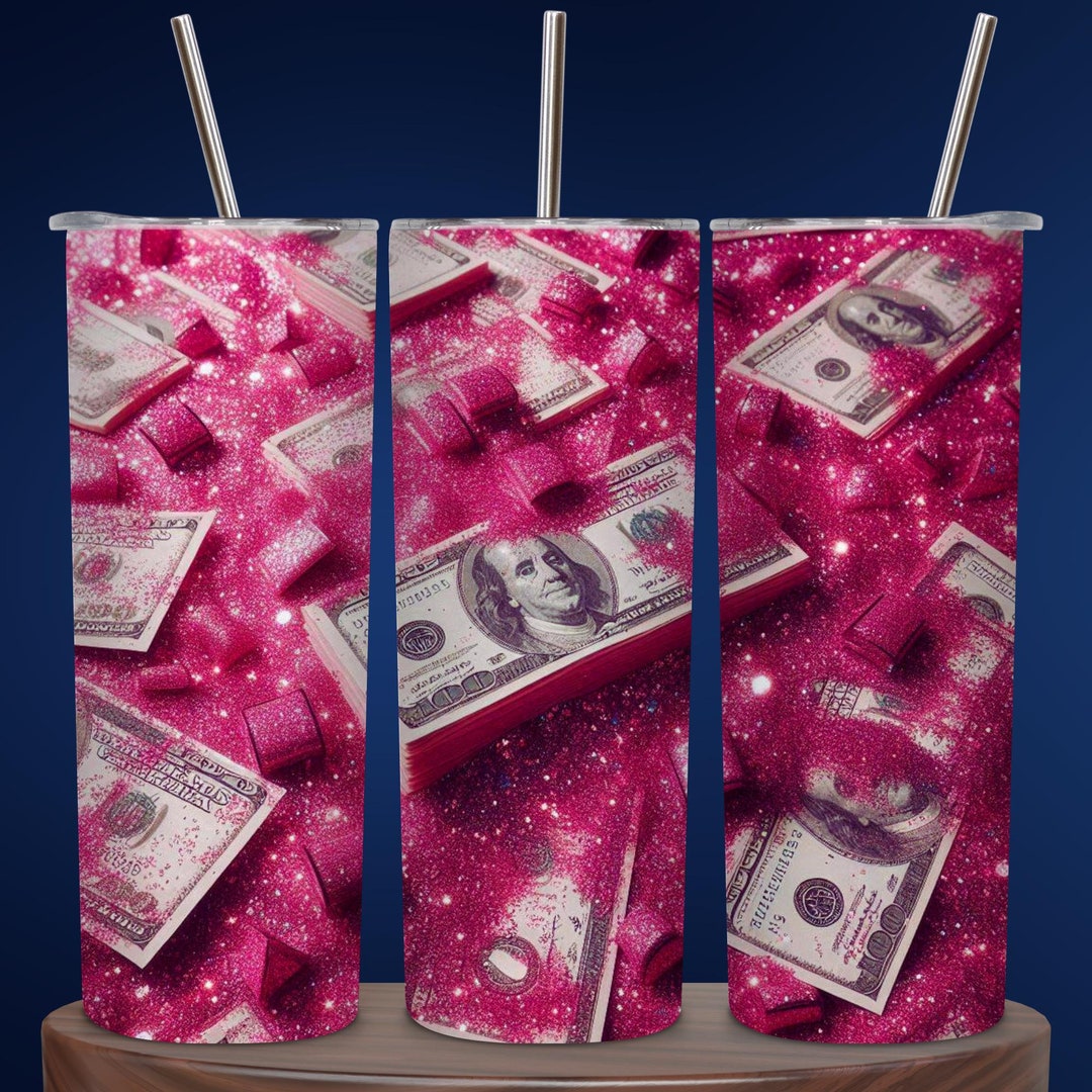 Digital Pink Glitter Dollar Bill 20oz Tumbler Wrap - PNG Sublimation - Etsy