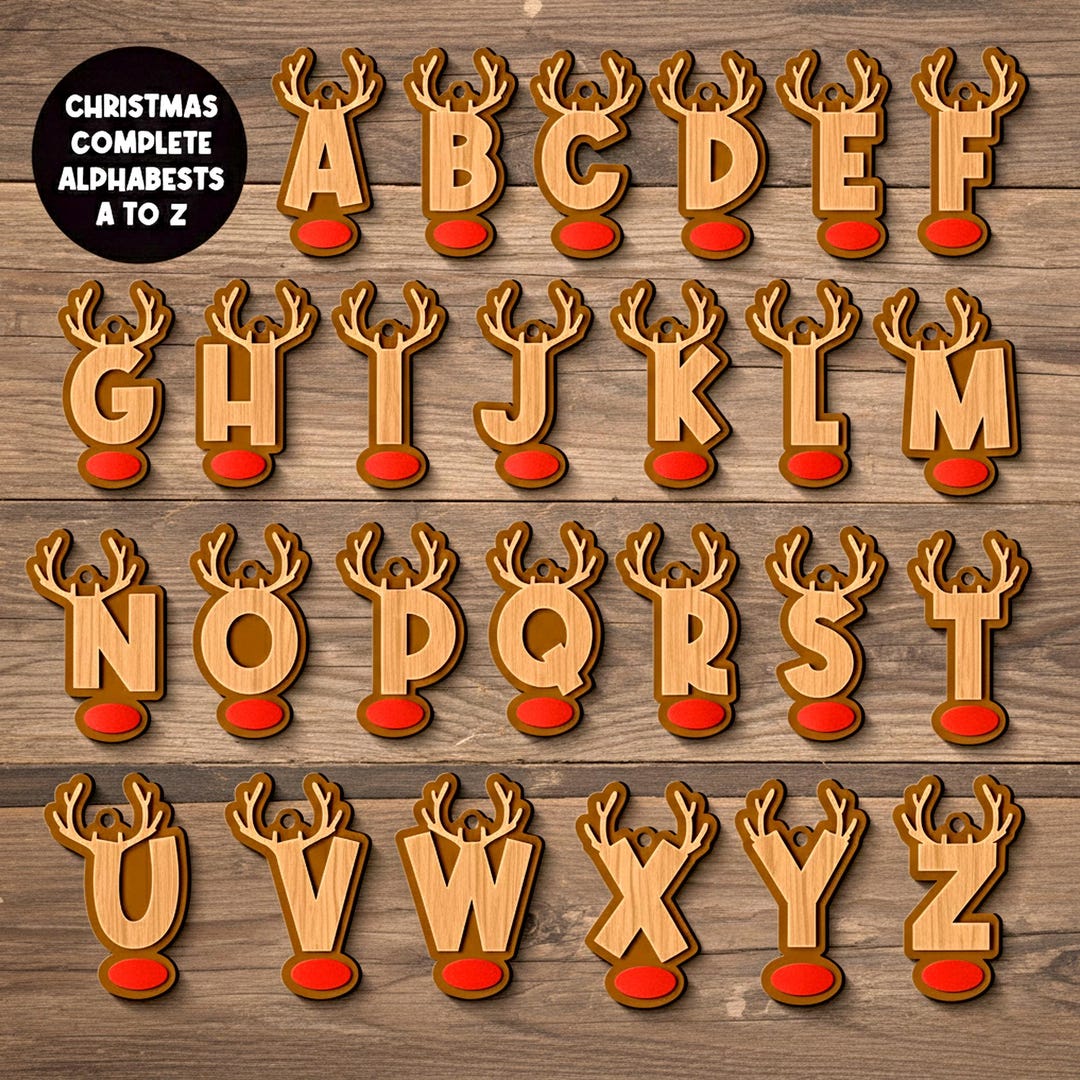 Christmas Reindeer Alphabet SVG, Rudolph Initial Monogram Tags, Deer ...