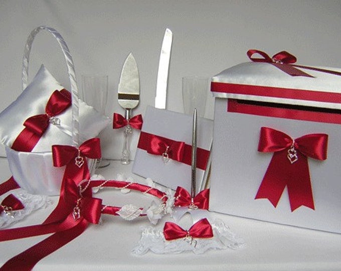 Apple Red Wedding Accessories Flower Girl Basket Ring Pillow Guest Book ...