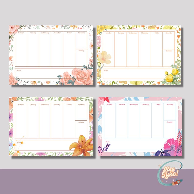 Floral Weekly Printable Planner Notepad: Undated Canva Template (A4/US ...