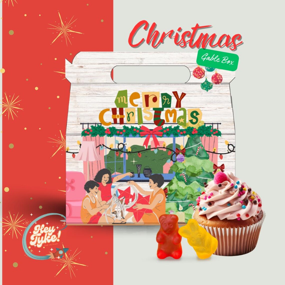 Christmas Gable Treat Box Templates: DIY Holiday Favor Boxes (canva ...