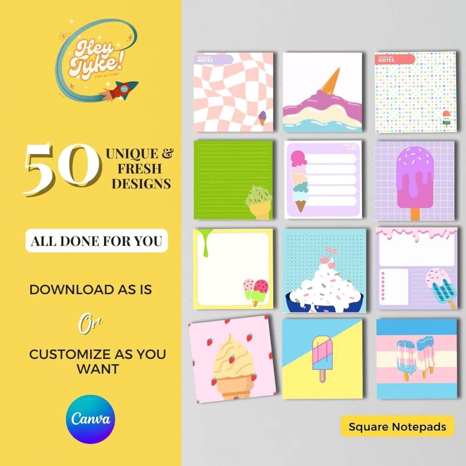 Colorful Printable Notepads Canva Templates | Custom Notepad | Ice ...