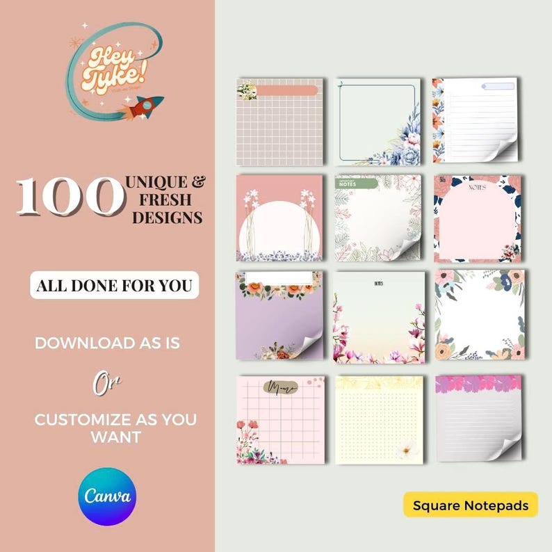 Floral Notepad Canva Templates: 100 Custom Stationery Designs (digital ...