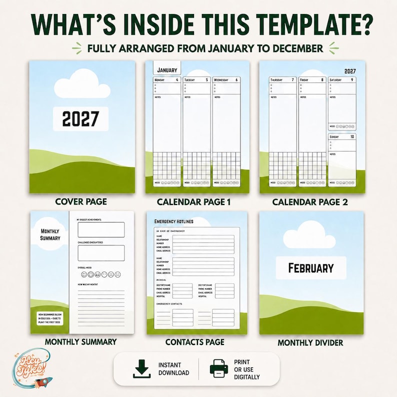 2027 Editable Planner Template | Canva Drag & Drop Design | Printable ...