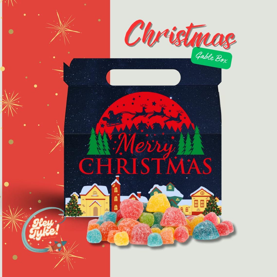 Christmas Gable Treat Box Templates: DIY Holiday Favor Boxes (canva ...