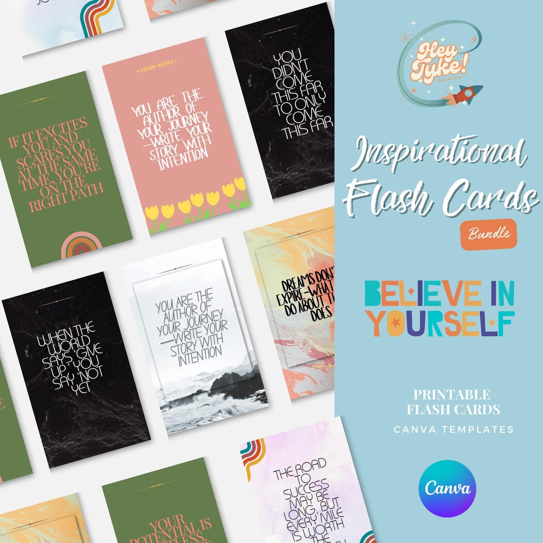Inspirational Canva Flash Cards for Adults | 6 Designs, 60 Cards Each ...