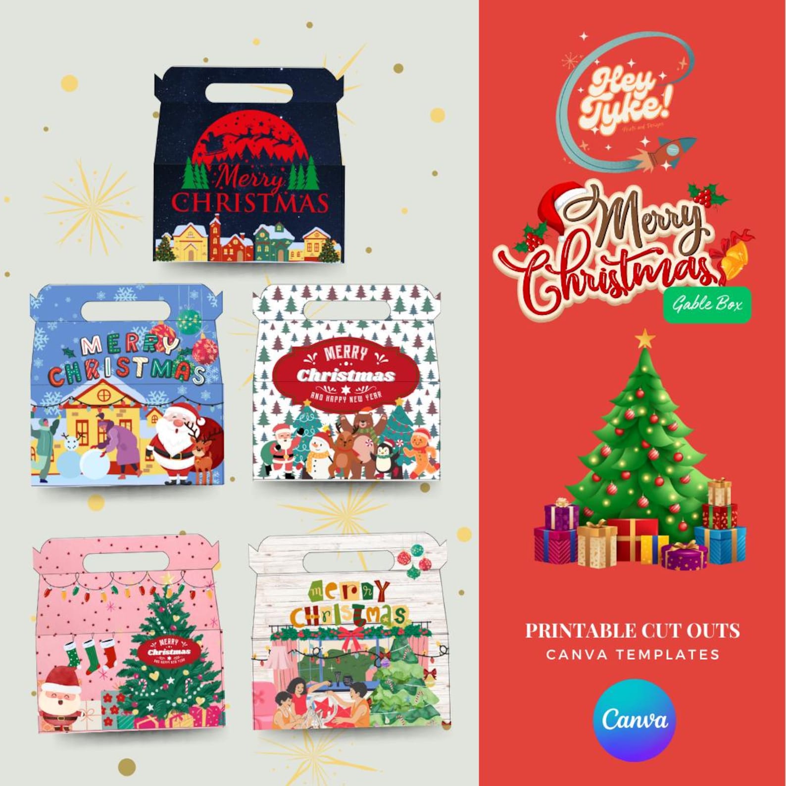 Christmas Gable Treat Box Templates: DIY Holiday Favor Boxes (canva ...