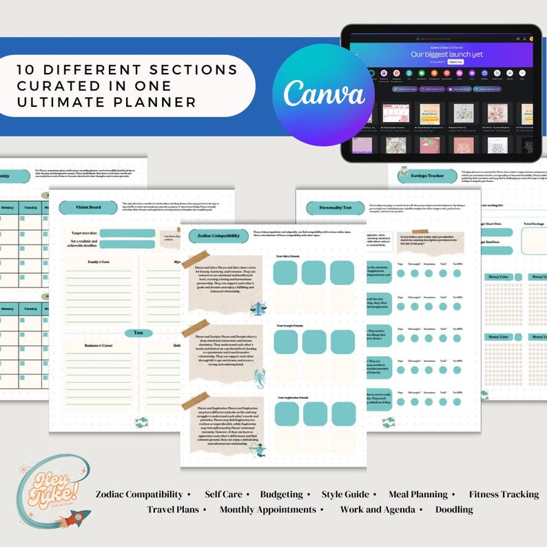 Zodiac Signs Planner Lovers: Customizable Astrology Canva Templates ...