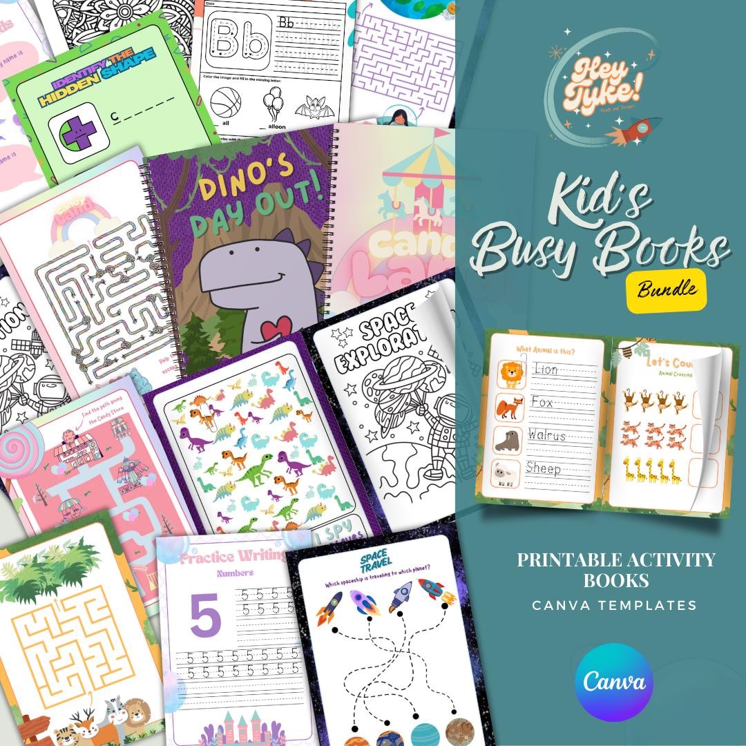 Kids' Busy Book Bundle: 7 Editable Canva Learning Activity Templates ...