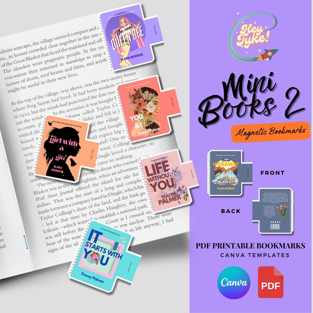 Mini Book Magnetic Bookmarks Canva Template: Book Lover Gift (printable ...