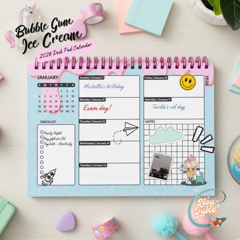 Ice Cream Calendar Planner Calendar: Editable Canva Template (digital ...