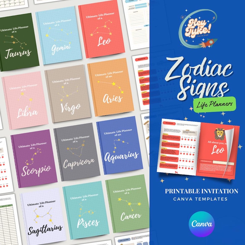 Zodiac Signs Planner Lovers: Customizable Astrology Canva Templates ...