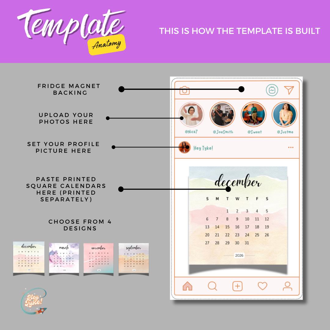 Pastel 2026 Calendar Fridge Magnet: Printable DIY Set (digital Download ...