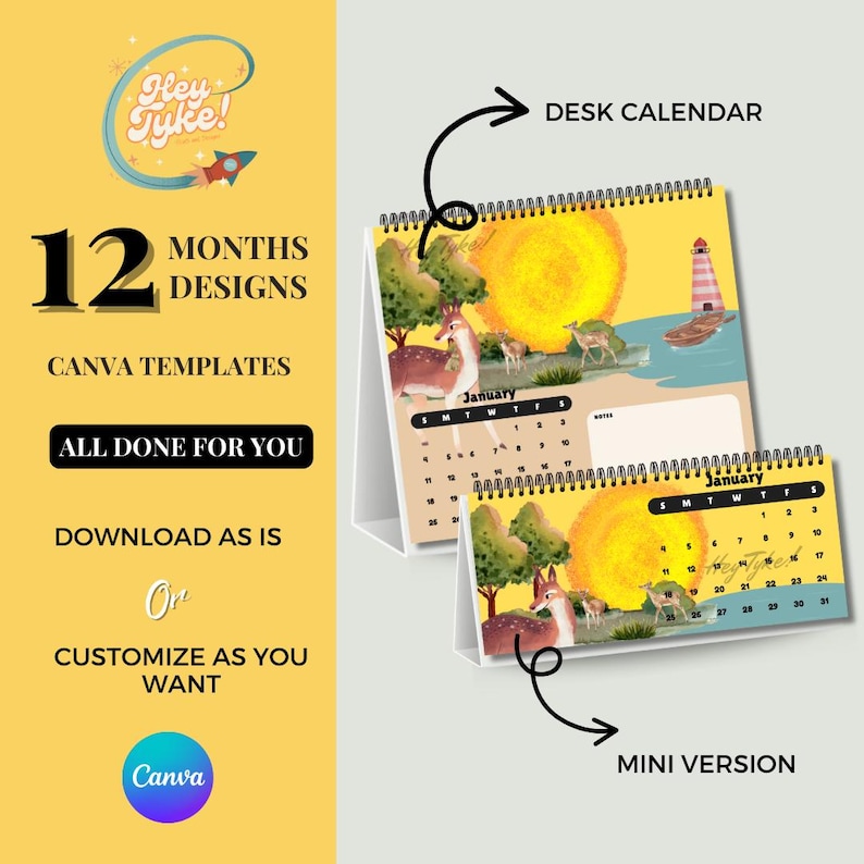 Aesthetic 2026 Calendar Canva Template • Cute Artsy Animal Monthly ...