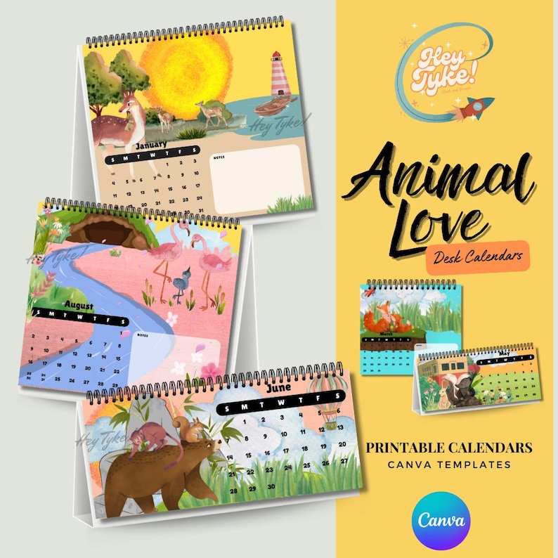 Aesthetic 2026 Calendar Canva Template • Cute Artsy Animal Monthly ...