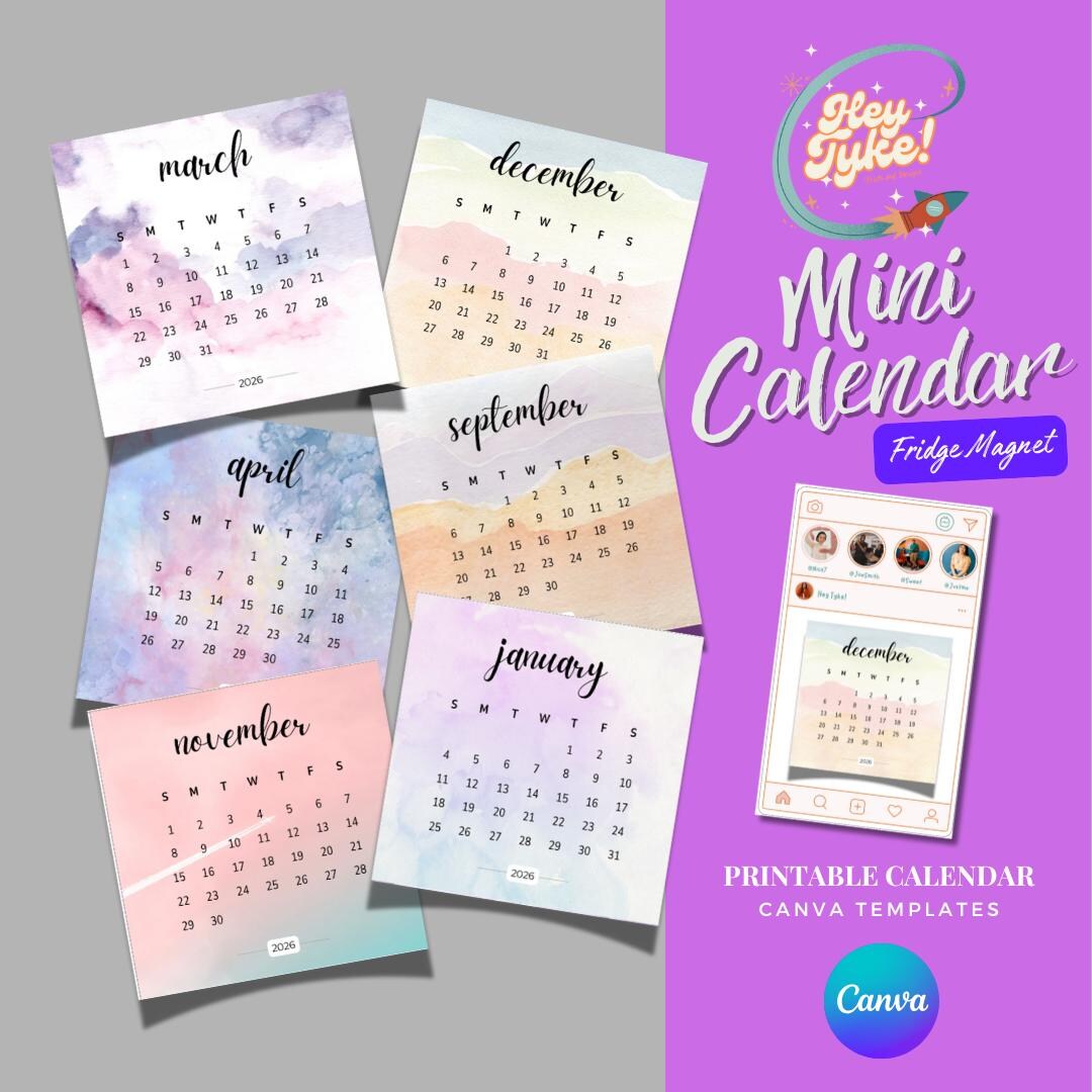 Pastel 2026 Calendar Fridge Magnet: Printable DIY Set (digital Download ...