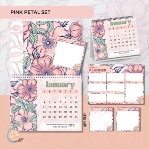 Pink Floral Petal Calendar & Planner Canva Template | | Weekly Monthly ...