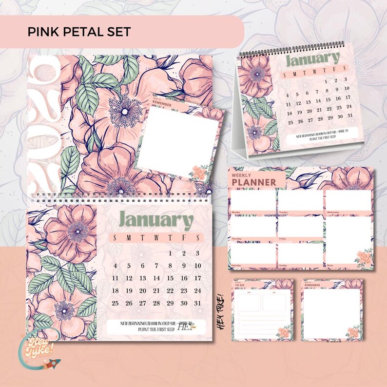 Pink Floral Petal Calendar & Planner Canva Template | | Weekly Monthly ...