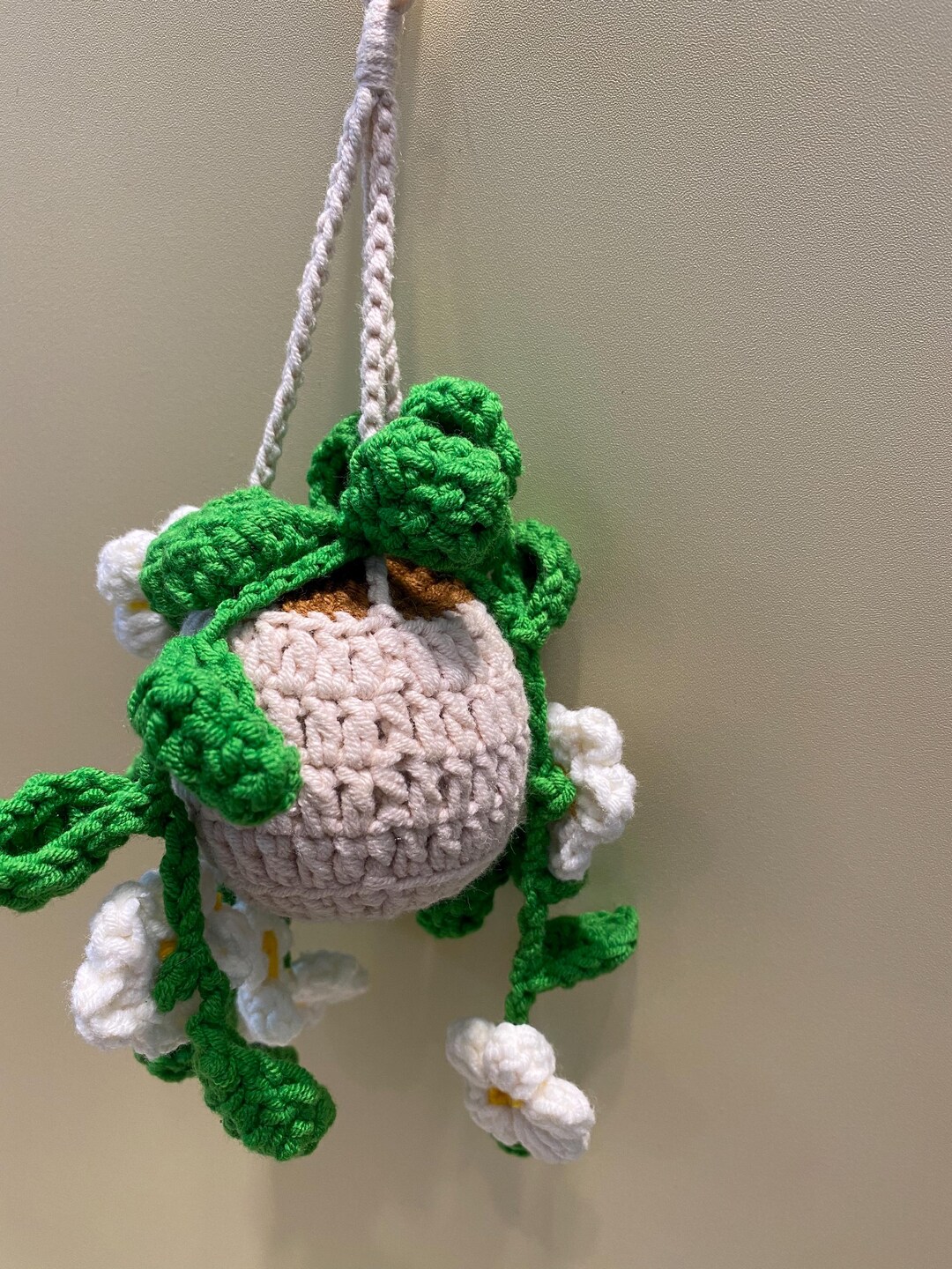 Crochet String of Pearls Hanging Plant, Car Diffuser Decor, Car ...