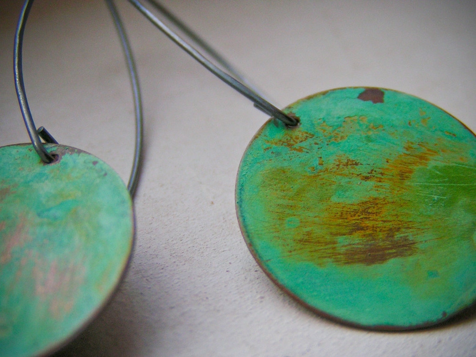 Weathered Verdigris Patina Circle Dangle Earrings - Etsy