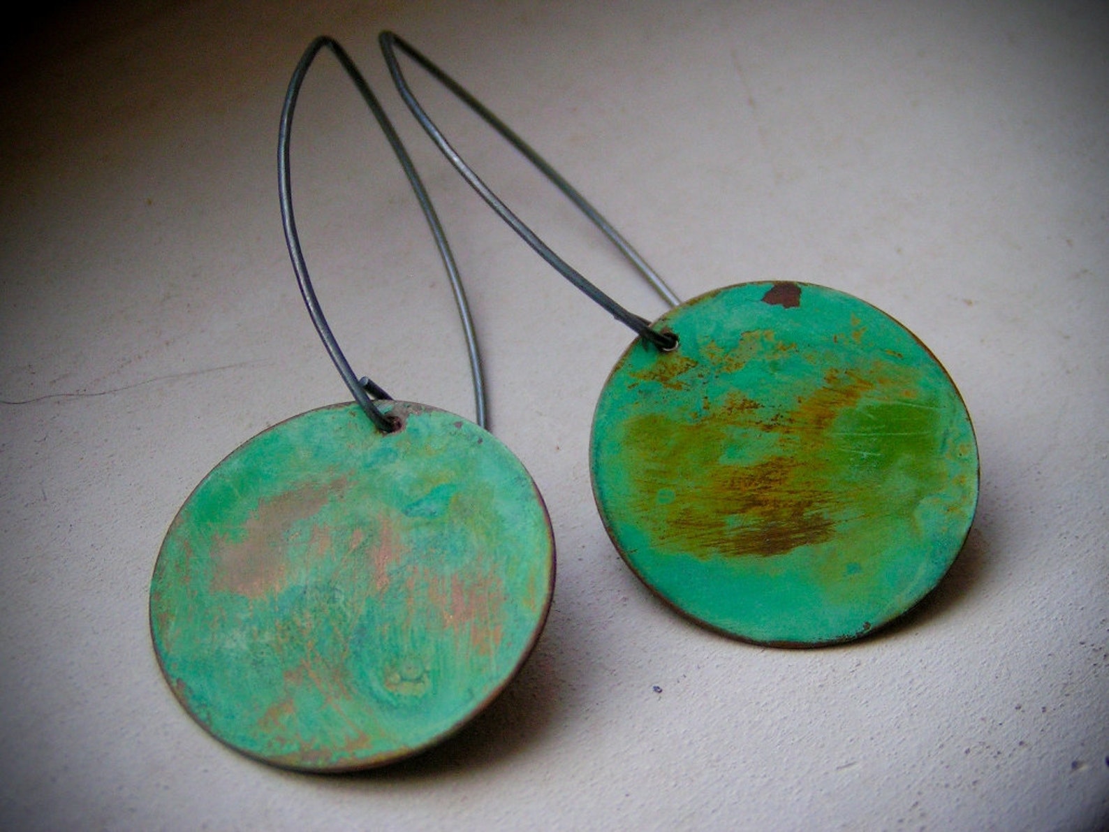 Weathered Verdigris Patina Circle Dangle Earrings - Etsy