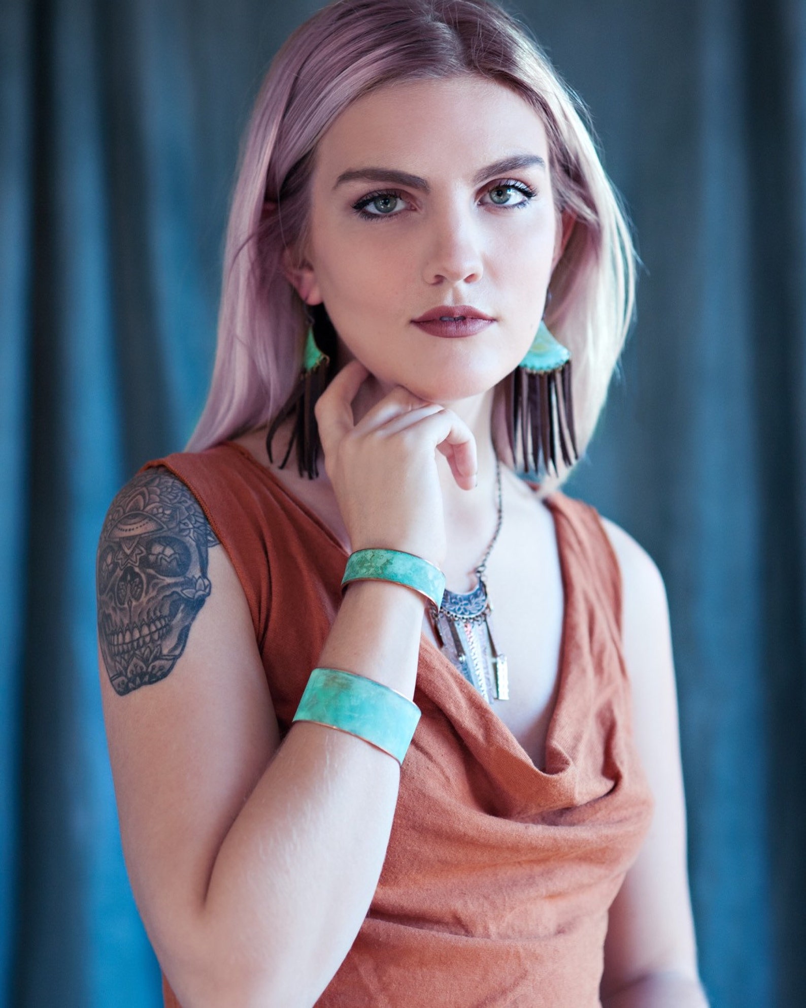 Verdigris Aztec Triangles With Leather Fringe - Etsy