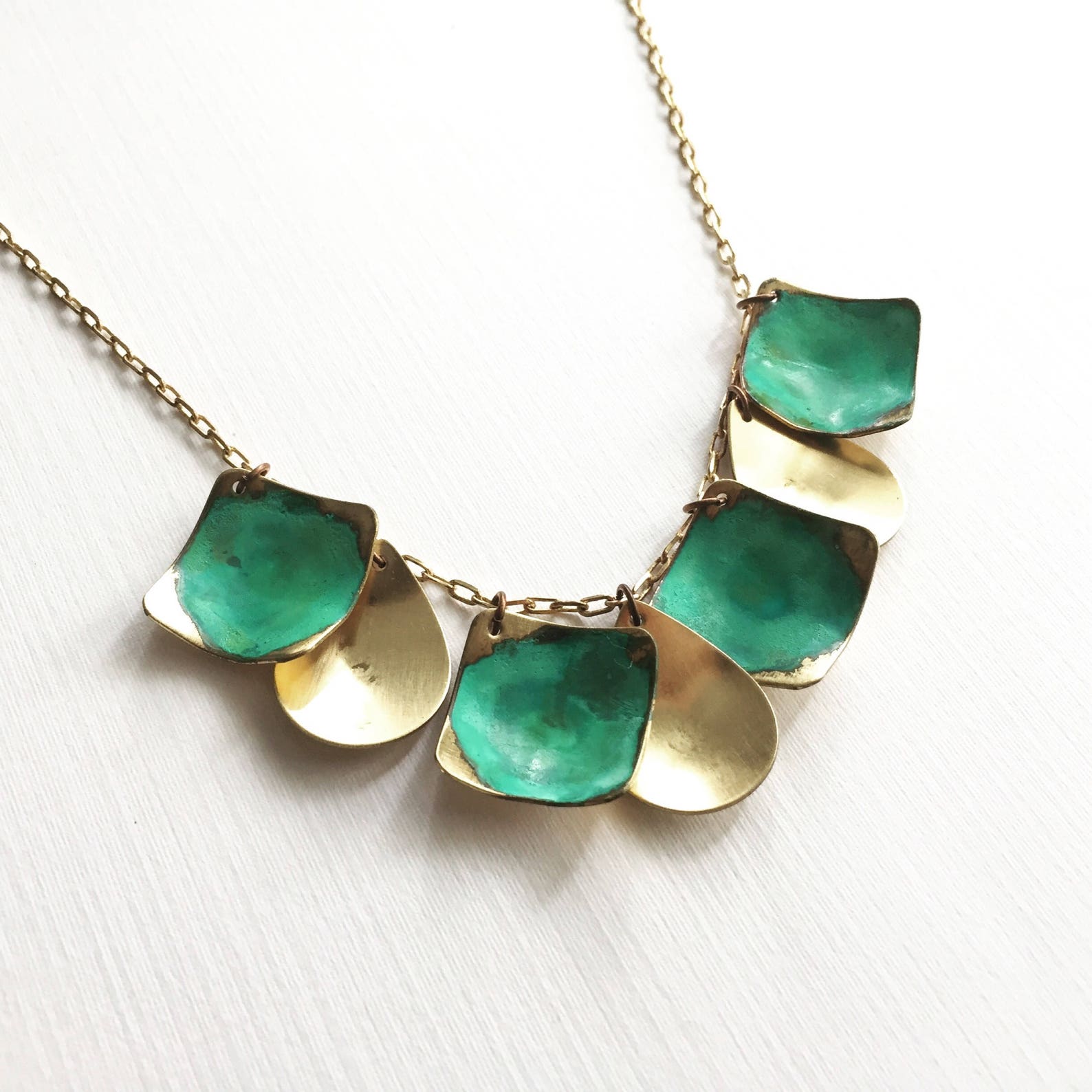 Verdigris and Brass Drops Necklace - Etsy