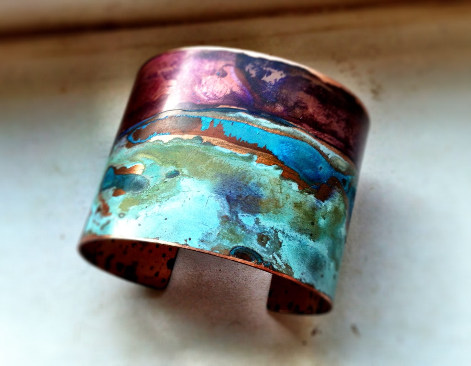 The Original Patina Cuff - Purple & Mixed Verdigris - 2" Copper Cuff - Etsy