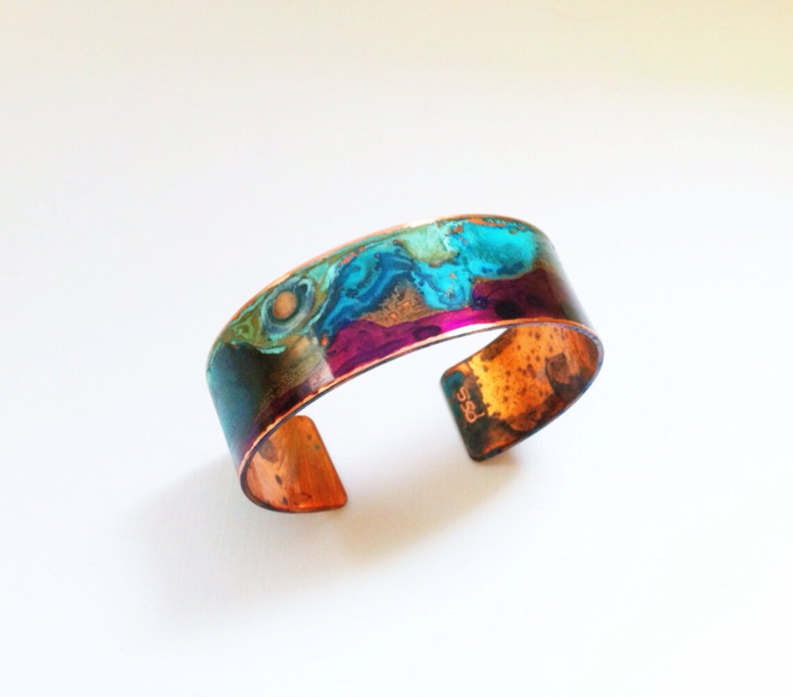 The Original Patina Cuff - Purple & Mixed Verdigris 3/4" Copper Cuff - Etsy