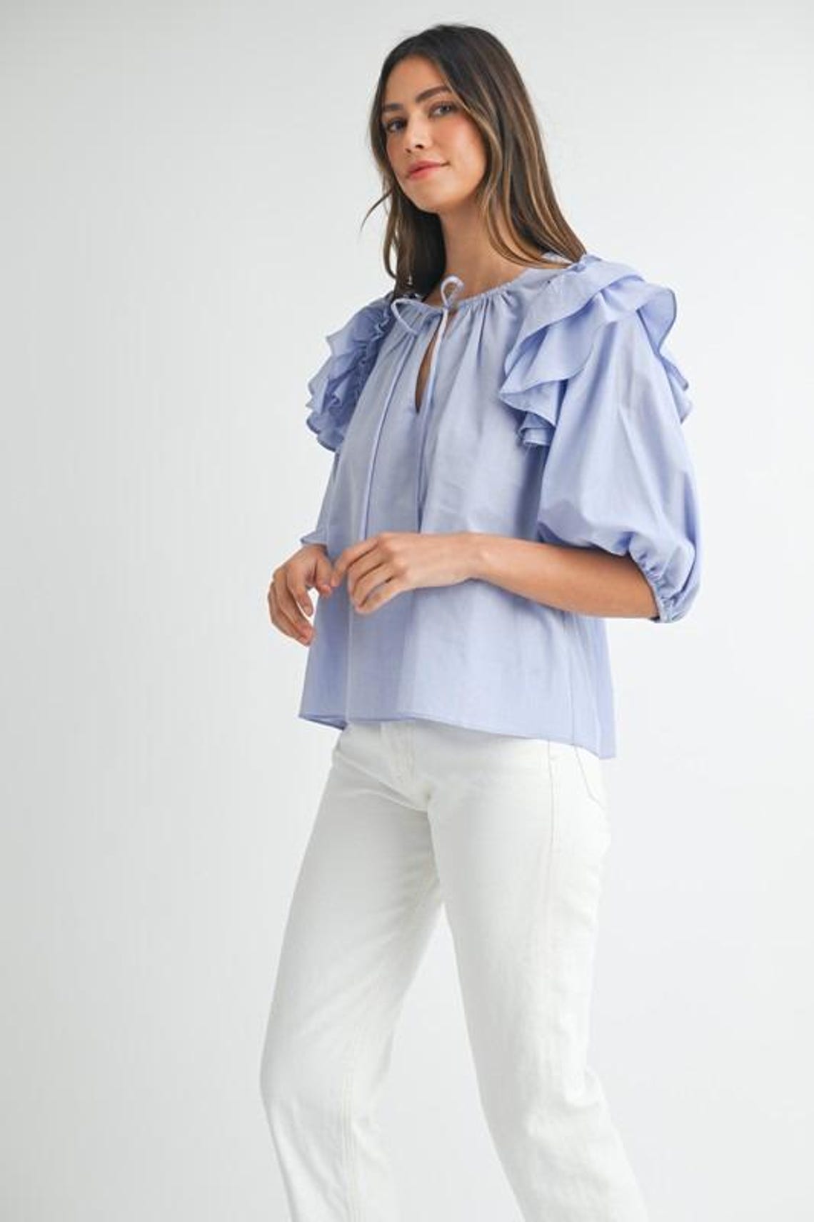 Blouse Ruffle Shoulder Puff Sleeve - Etsy
