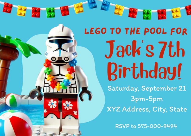 Lego Clone Trooper Birthday Invitation Pool Party - Etsy