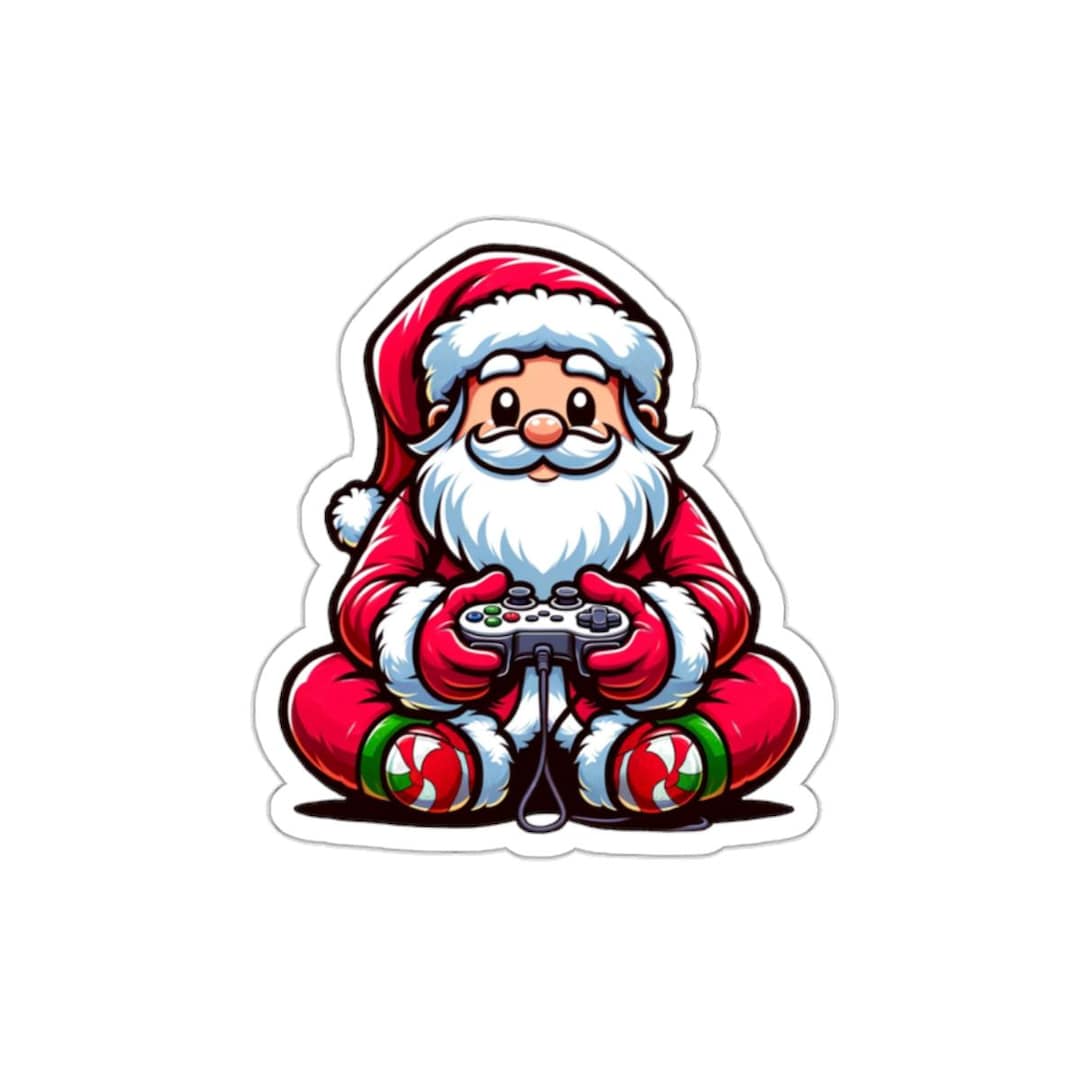 Gamer Santa Die-cut Stickers, Video Game Christmas Decal, Geeky Holiday ...