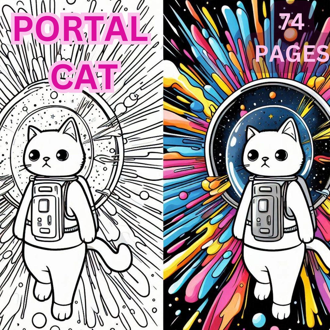 Portal Cat - 74 Epic Colouring Pages - Etsy
