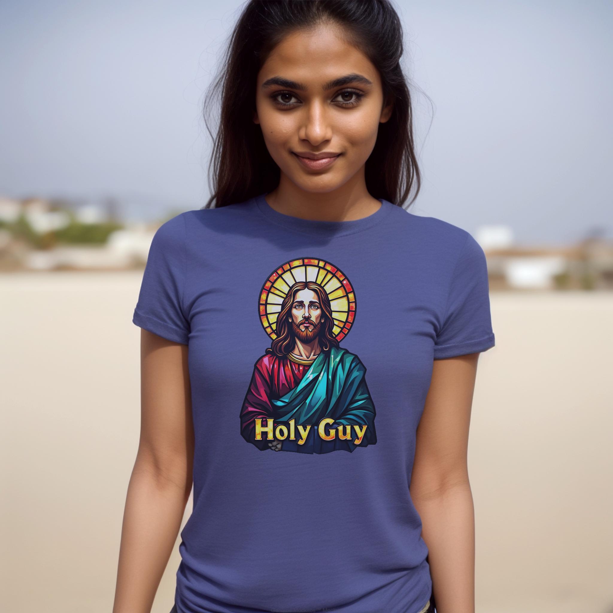 Funny Jesus "holy Guy" Design Religious Humor Shirt Stained Glass Style ...
