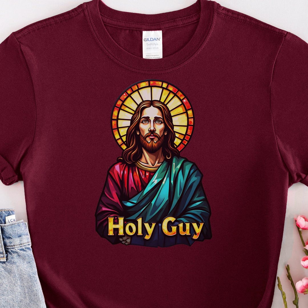 Funny Jesus "holy Guy" Design Religious Humor Shirt Stained Glass Style ...