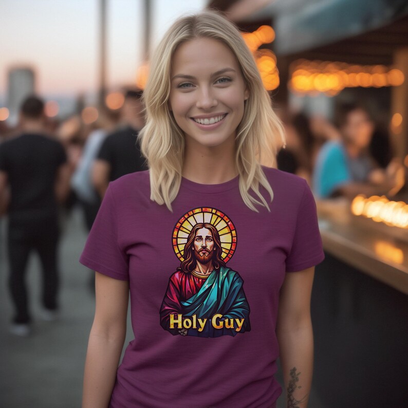 Funny Jesus "holy Guy" Design Religious Humor Shirt Stained Glass Style ...