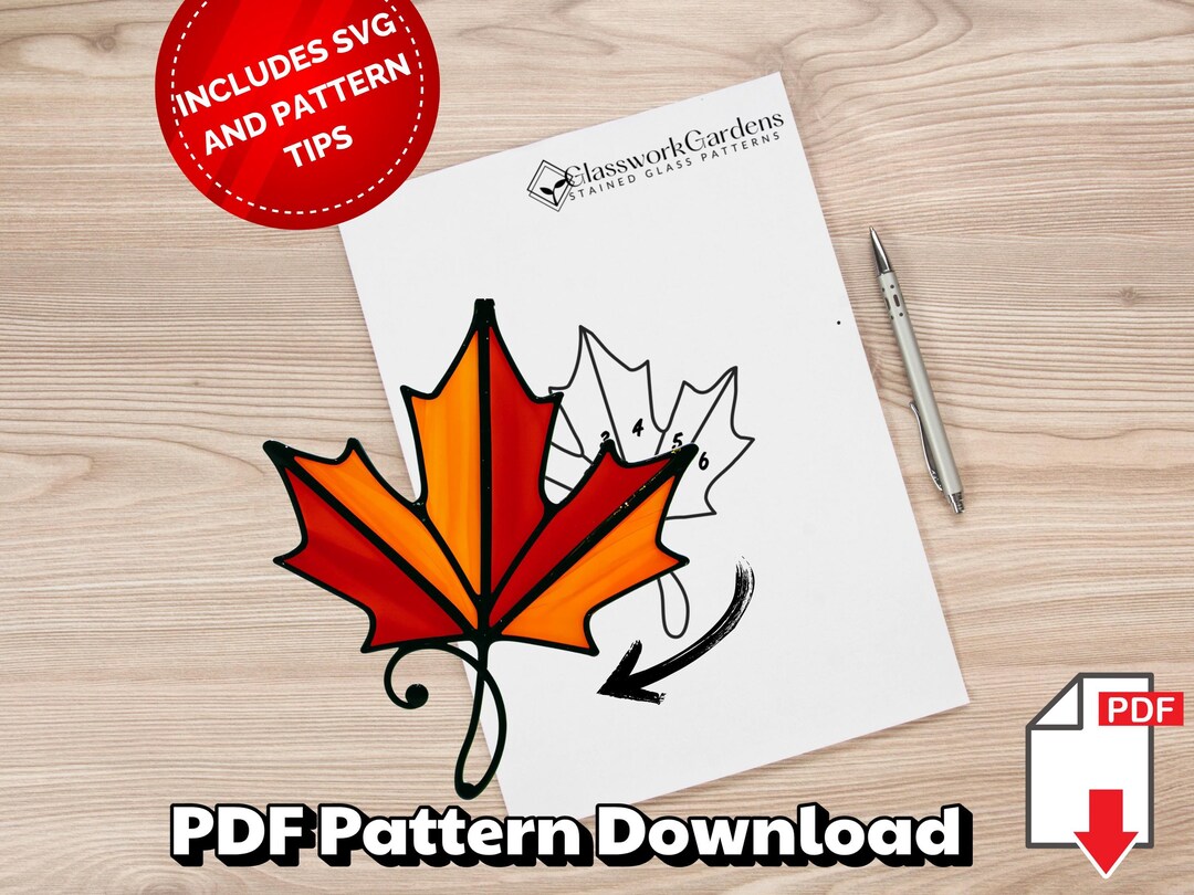 Fall Maple Leaf Stained Glass Pattern - DIY Suncatcher - PDF Download ...